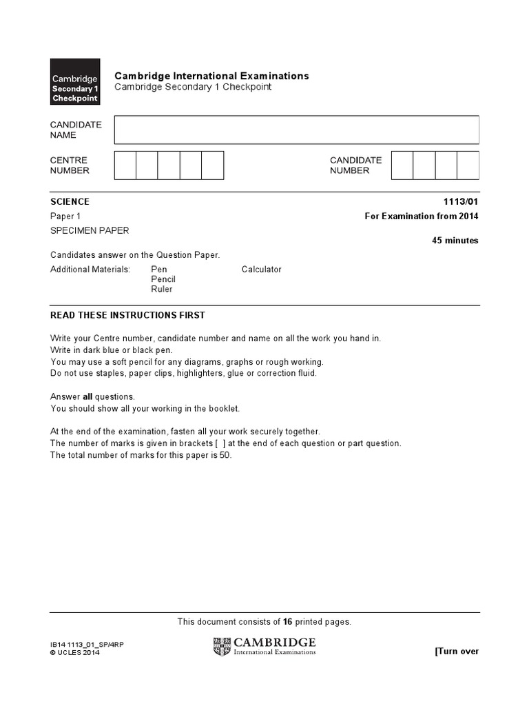 Science Specimen Paper 1 | PDF | Rock (Geology) | Planets