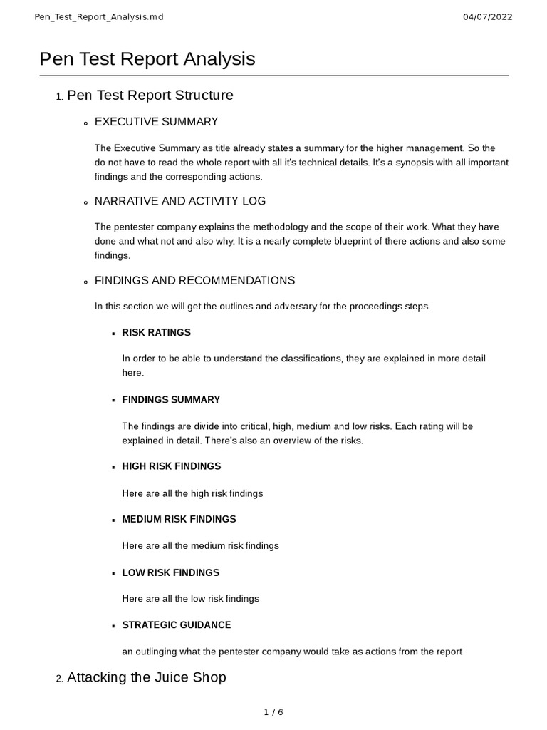 Pen Test Report Structure | PDF | Penetration Test | Computing