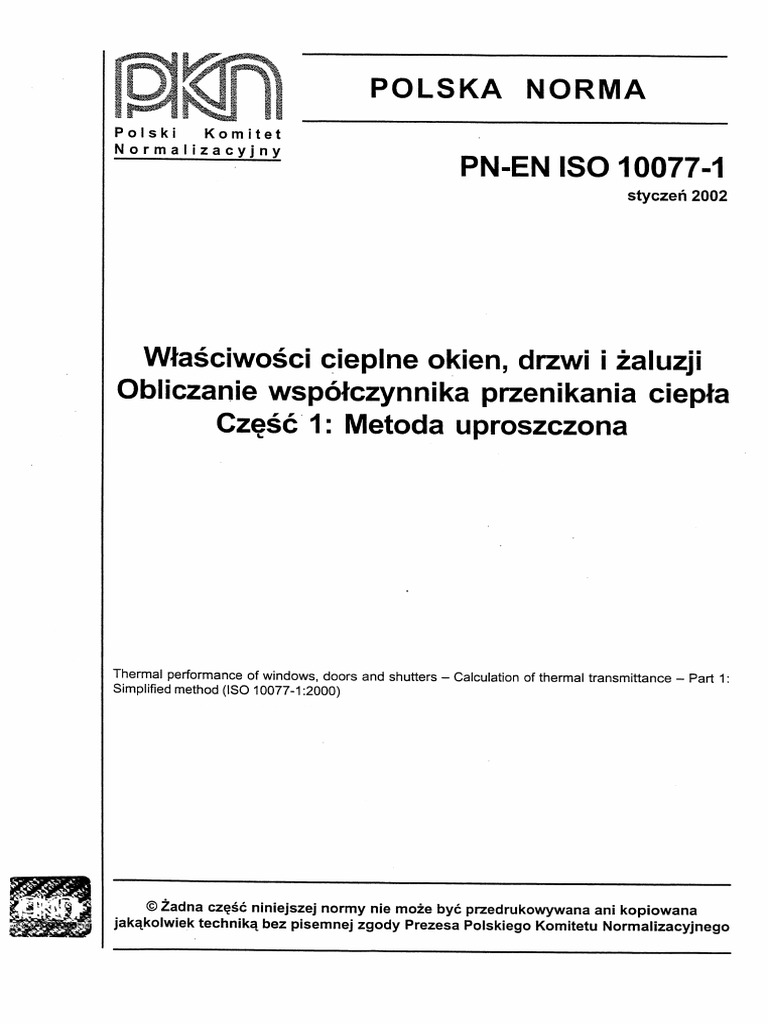 PN-En-IsO 10077-1 Cieplne Właściwości Okien, Drzwi I Żaluzji ...