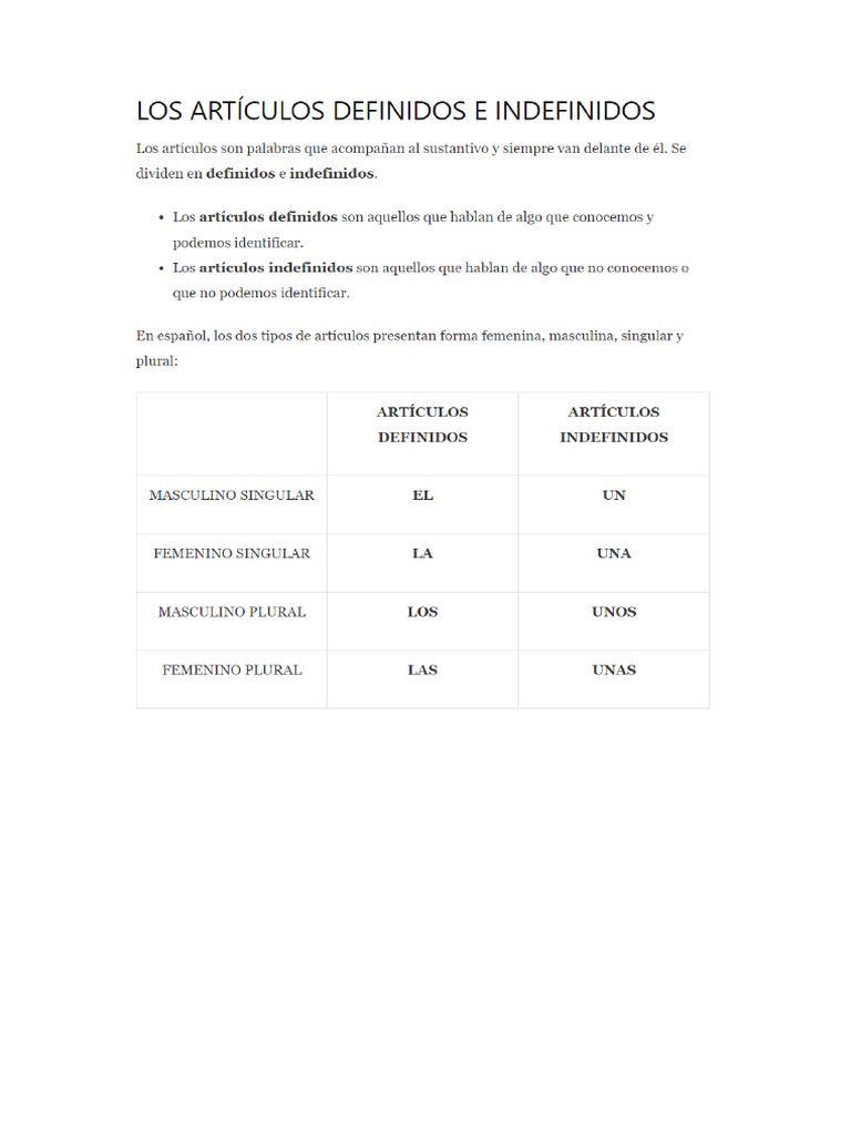 Articulos Definidos e Indefinidos | PDF