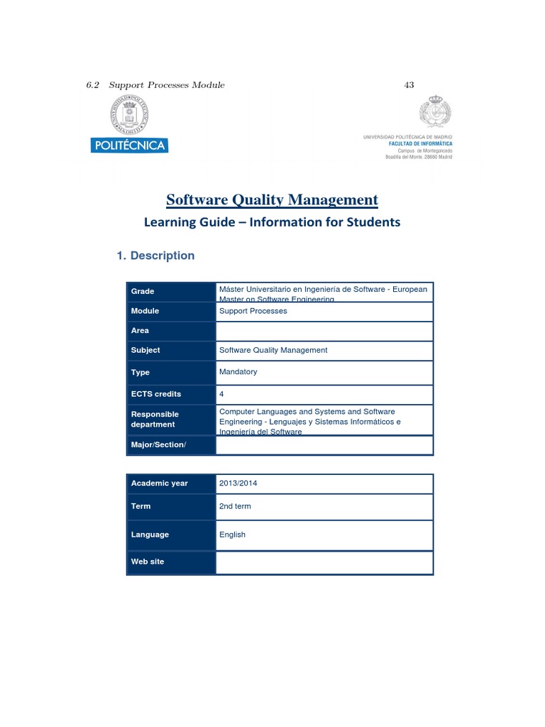 Software Quality Management: Learning Guide - Information For Students ...