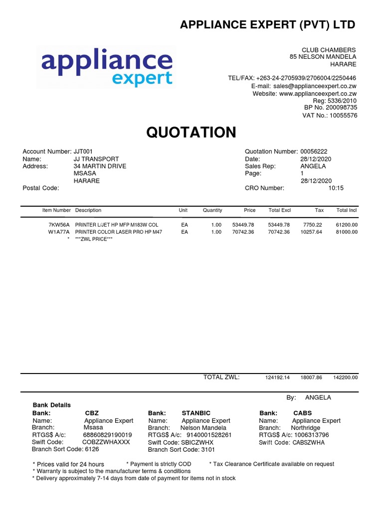 Colour Printer Quote | PDF | Payments