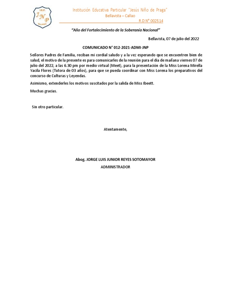 Comunicado #012-2022-JNP | PDF