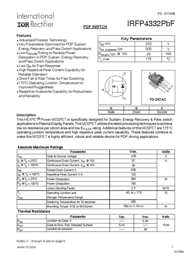 Infineon IRFP4332 DataSheet v01 - 01 EN | PDF | Field Effect Transistor ...
