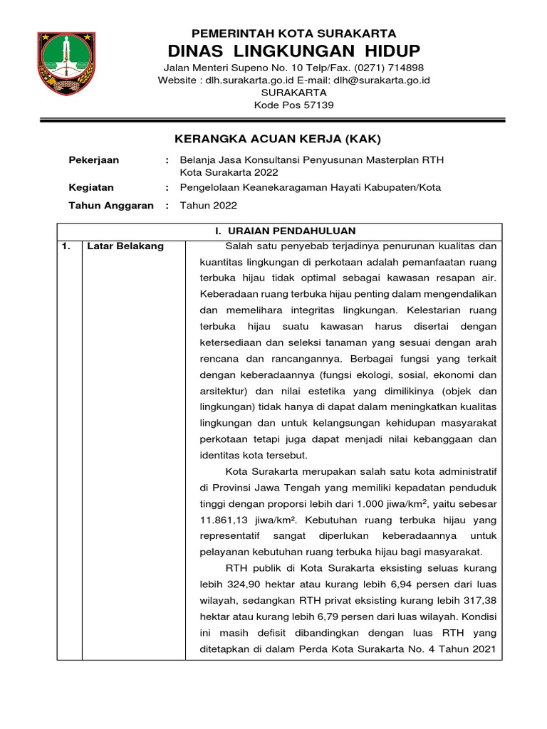 KAK Belanja Jasa Konsultan Penyusunan Masterplan RTH | PDF