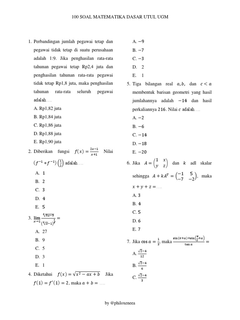 100 Soal Matdas Utul Pdf
