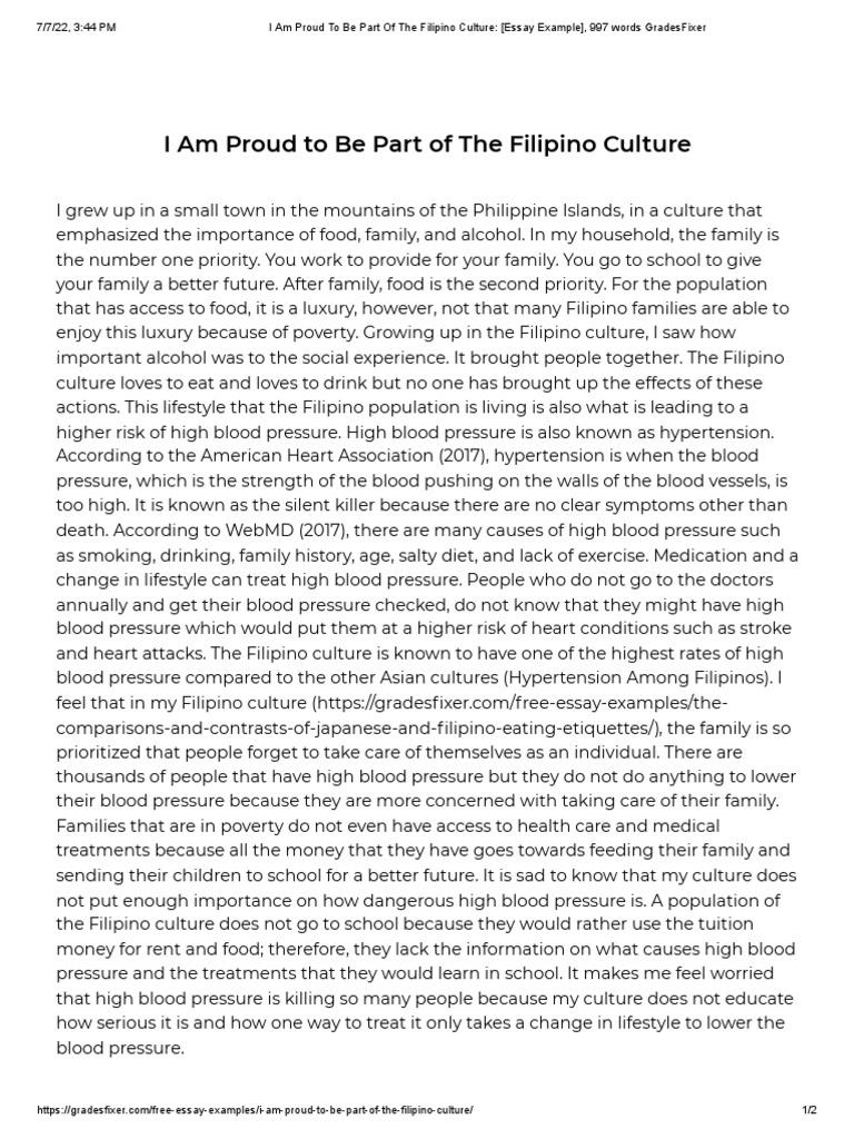 I Am Proud To Be Part of The Filipino Culture - (Essay Example), 997 ...