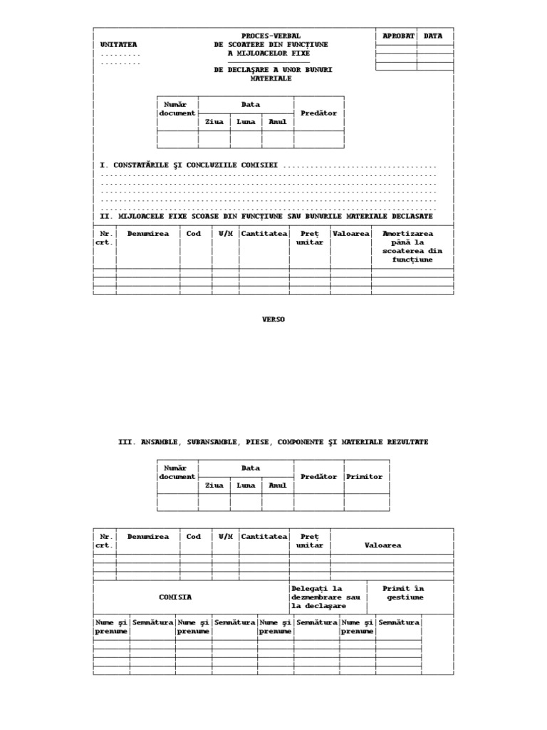 5 1 Proces Verbal de Casare Scoatere Din Functiune a Mijloacelor Fixe