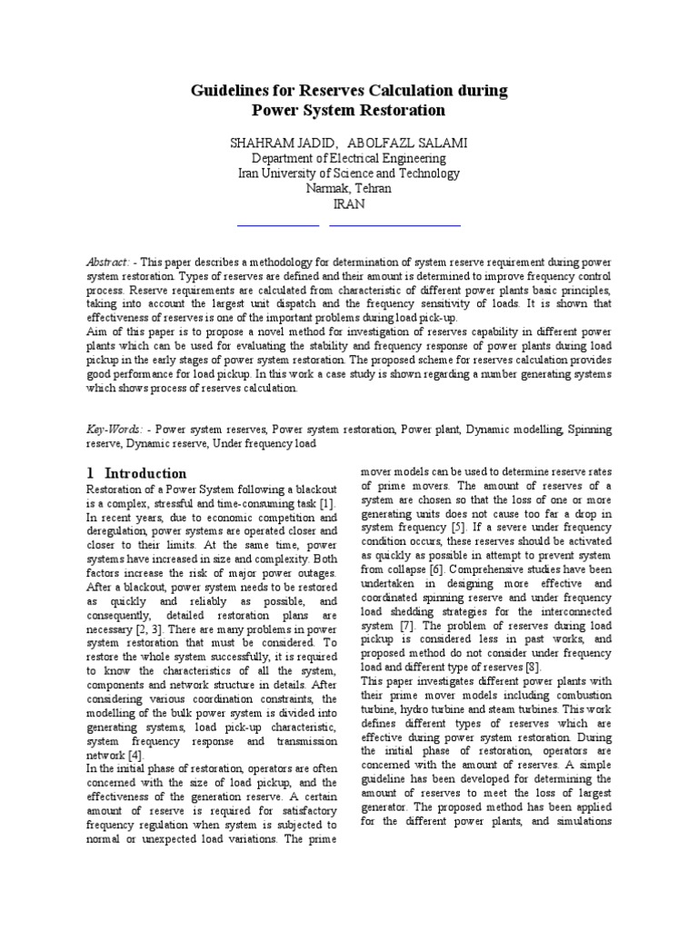 Guidelines For Reserves Calculation During Power System | PDF | Power ...