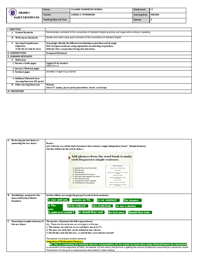 COT DLP ENGLISH 6 Q4-Coordinating Conjunction | PDF | English Language ...