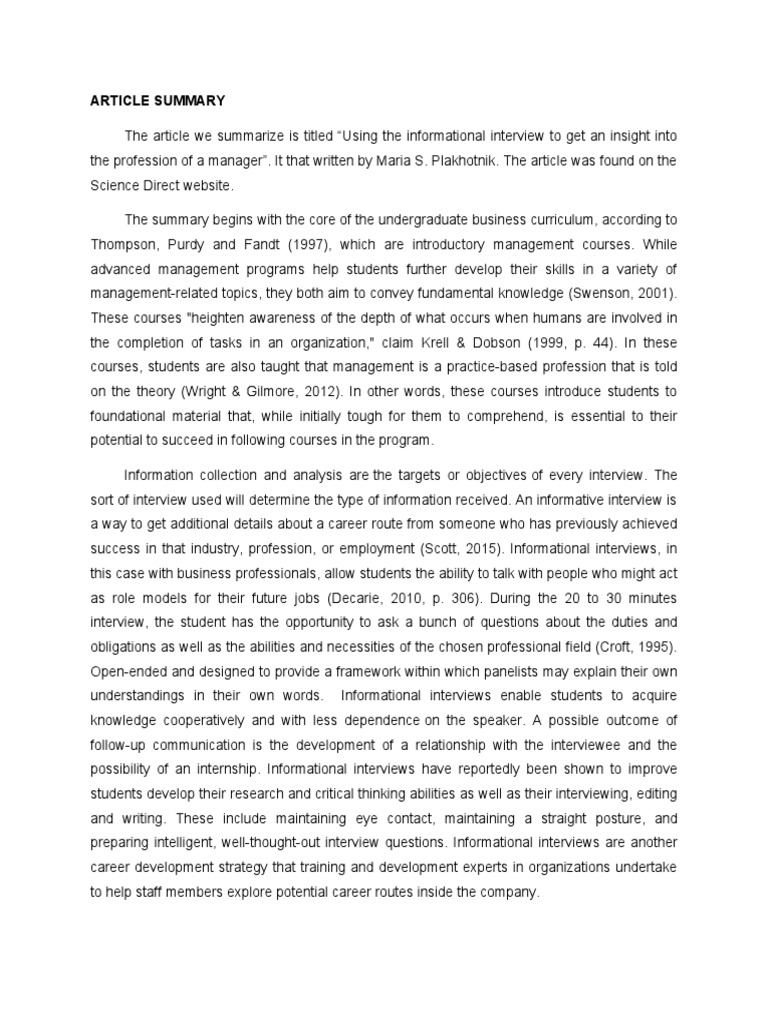Article Summary Assignment 2 | PDF | Interview | Information