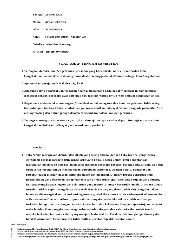 Uts Metafisika | PDF | Kesehatan Holistik | Sains & Matematika