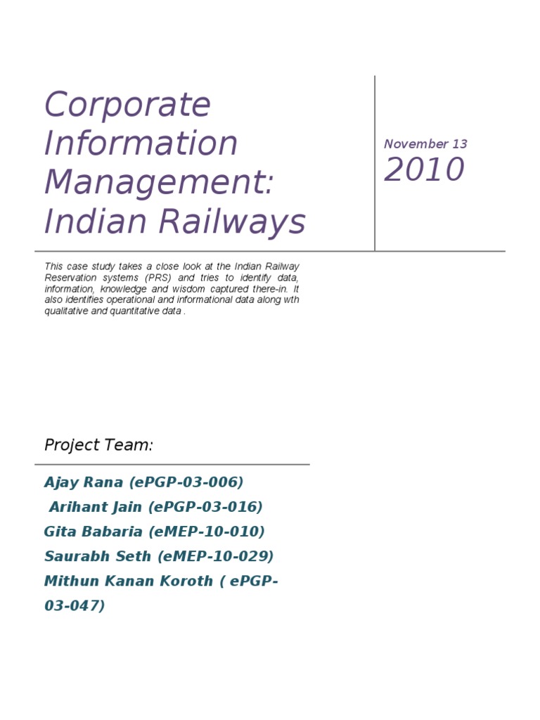 Indian Railways CIM CAse Study | PDF | Data | Forecasting