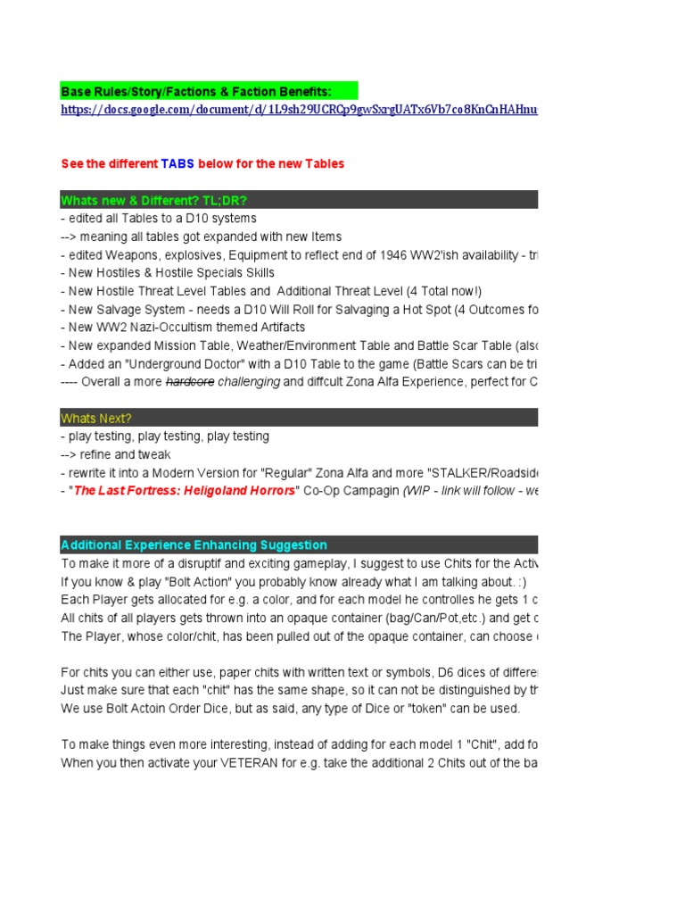 WW2 Zona Alfa - Operation - Paperclip - Modification Rules & Tables ...