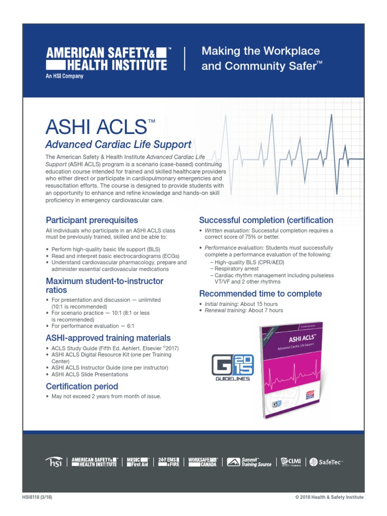ASHI ACLS Specification Sheet | PDF | Cardiac Arrest | Cardiopulmonary ...