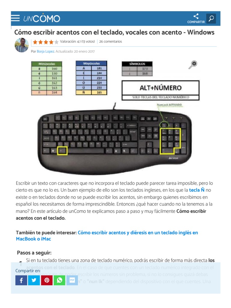 Cómo escribir acentos con el teclado, vocales con acento | PDF ...