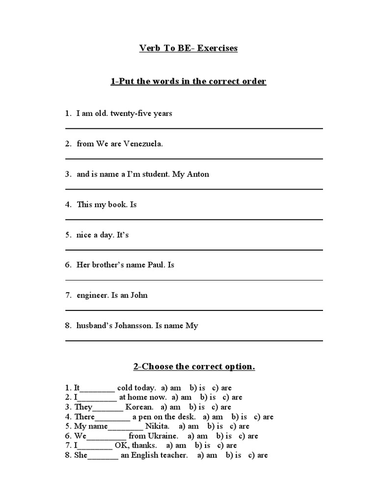 Verb To Be Exercises Worksheet | PDF | Linguistic Morphology | Grammar