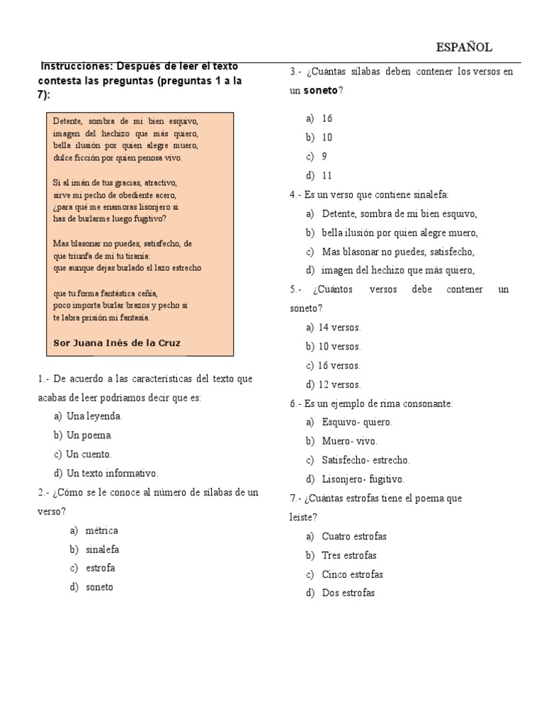 Preguntas de Comprensión y Matemáticas | PDF | Poesía | Lingüística