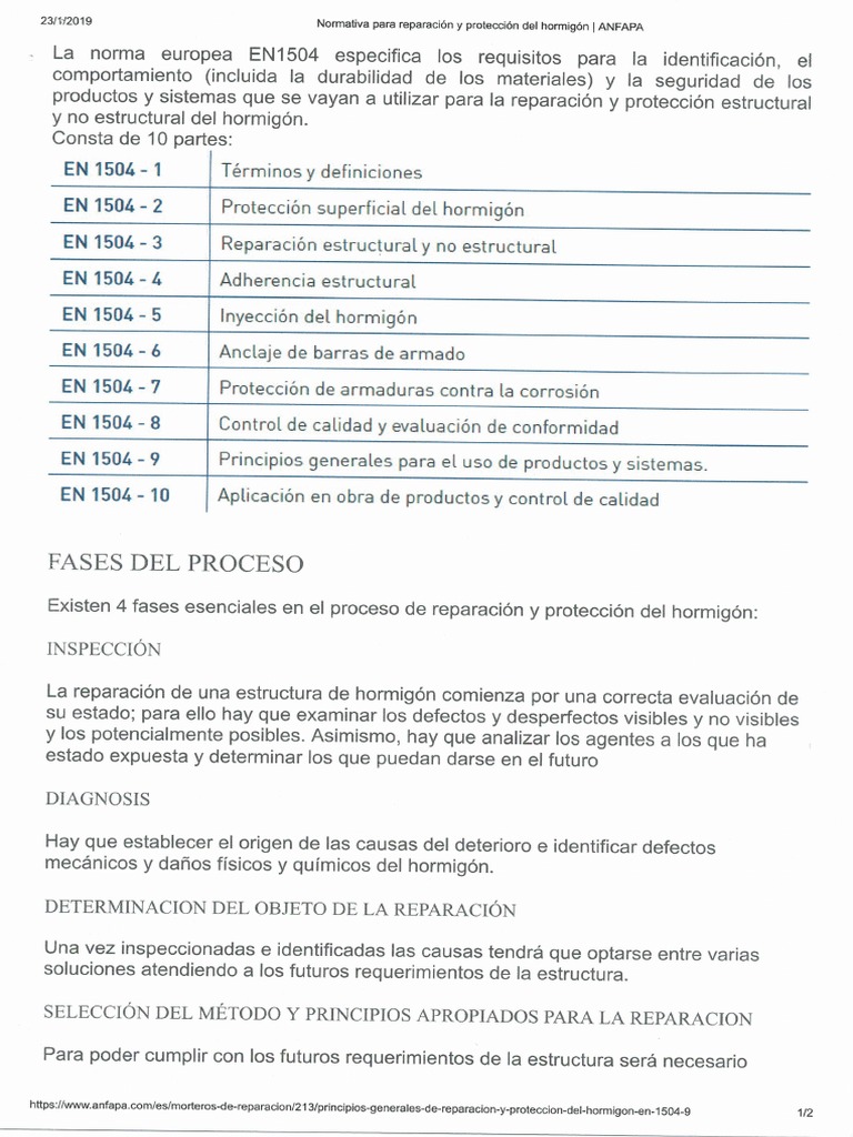 NORMA UNE-En 1504 ReparacionProteccionEstructurasHormigon | PDF