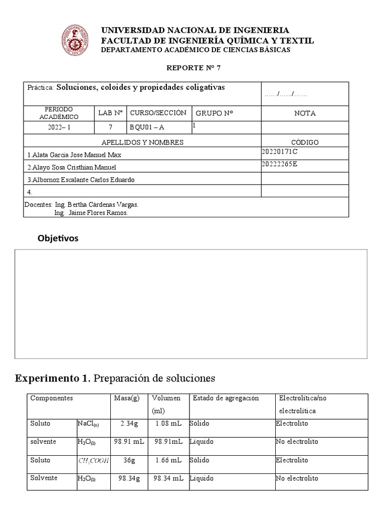 REPORTE N°7 Primer Avanze | PDF | Ósmosis | Concentración