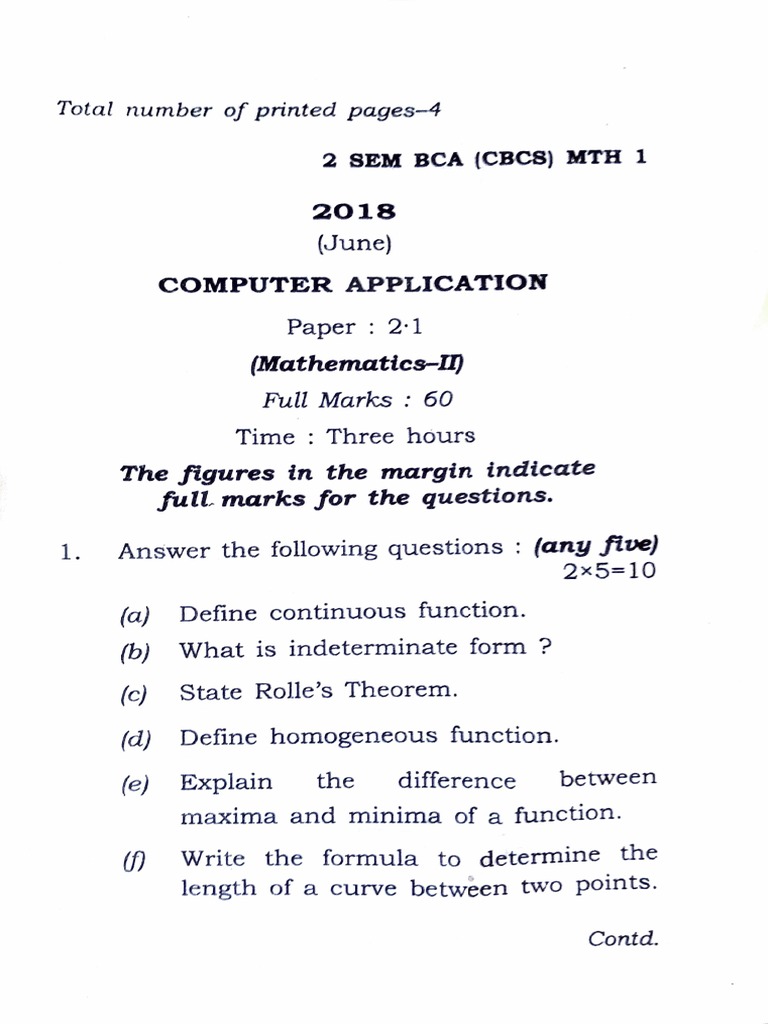 Mathematics Question Paper 2017 BCA From D University | PDF | Maxima ...