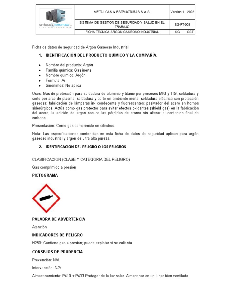 Ficha Tecnica Argón | PDF | Construcción | Soldadura