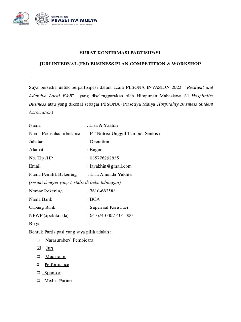 SKP JURI Proposal Dan Pembicara Workshop (Lisa) | PDF