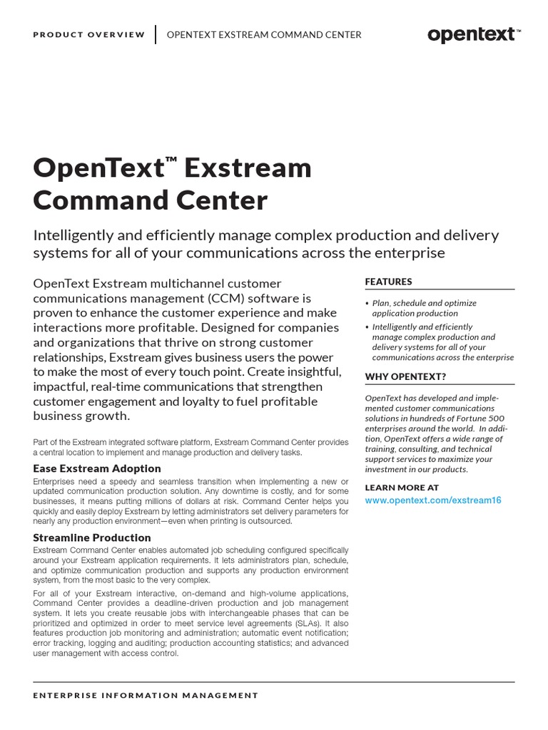 Opentext Exstream Command Center Product Overview | PDF | World Wide Web | Internet & Web