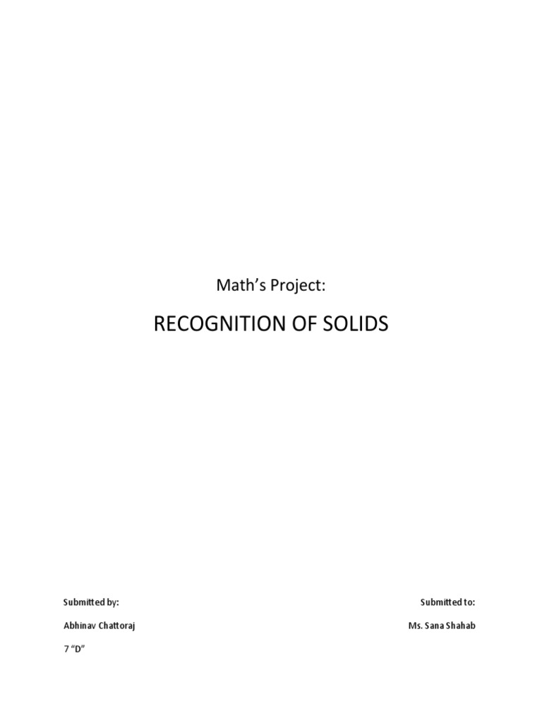 Recognition of Solids: Math's Project | PDF | Shape | Vertex (Geometry)
