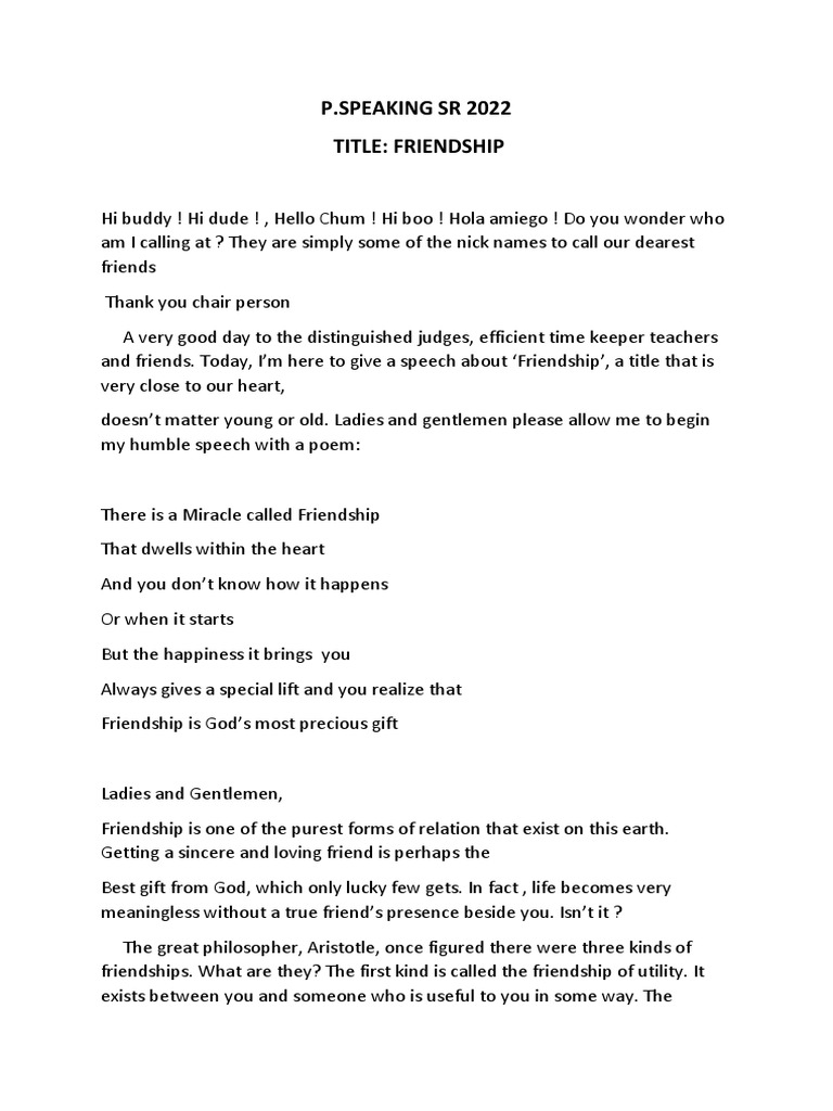 P.Speaking SR (FRIENDSHIP) | PDF | Love