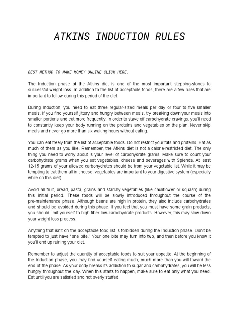 Atkins Induction Rules | PDF | Dieting | Carbohydrates