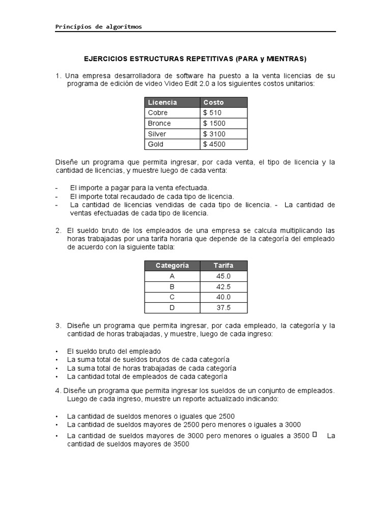 Ejercicios Estructuras Repetitivas | PDF | Vehículos | Transporte