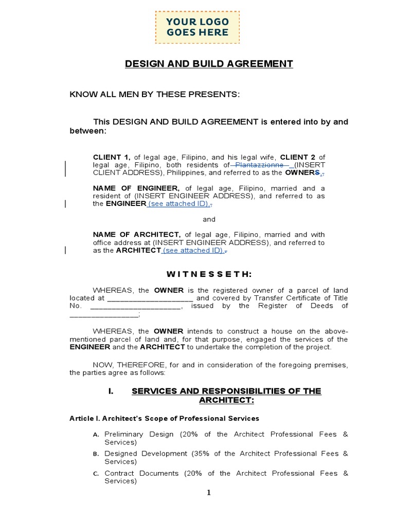 Design and Build Agreement Template | PDF | Architect | Bathroom