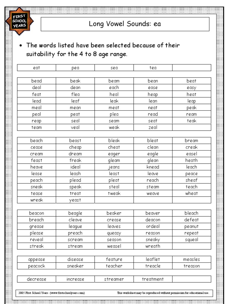 Long Vowel Sounds: ea for Kids | PDF