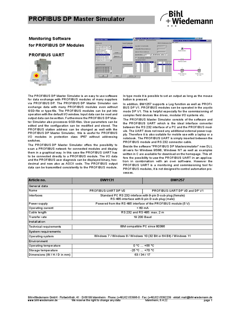 A Versatile PROFIBUS DP Master Simulator and Monitoring Tool for ...