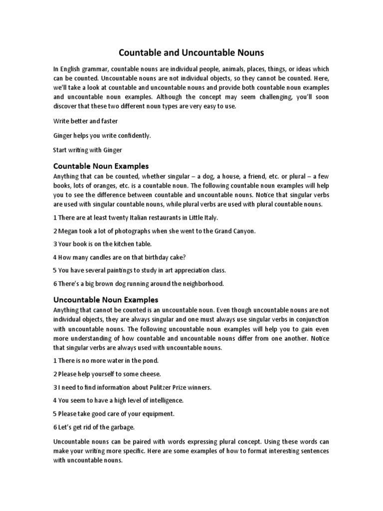 Countable vs. Uncountable Nouns Guide | PDF | Noun | Grammatical Number