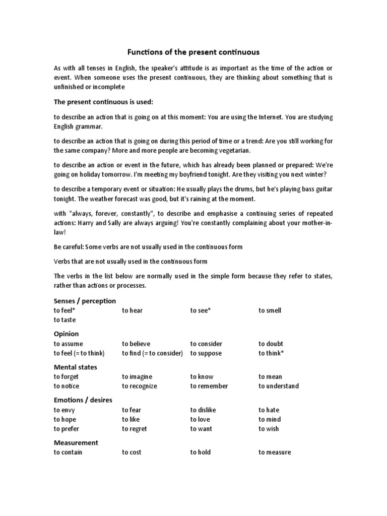 Functions of The Present Continuous | PDF