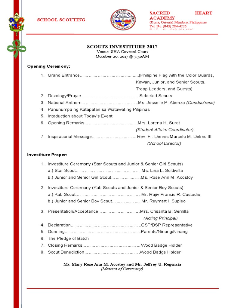 Investiture Program and Script-BSP | PDF | Scouting | Youth Movements