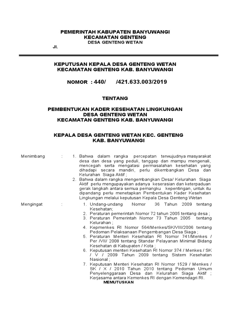 SK Kader Kesling | PDF | Kesehatan Holistik