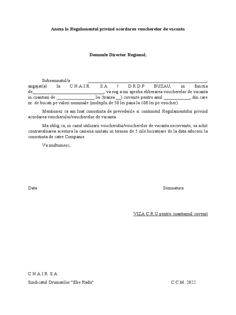 Cerere Vouchere Vacanta | PDF