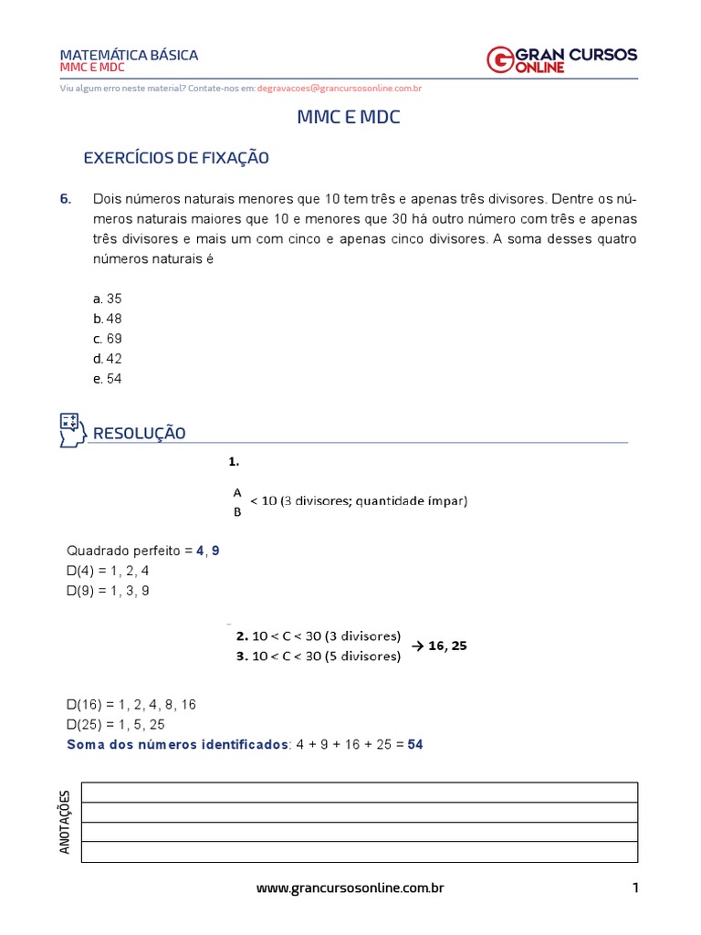 MMC e MDC | PDF | Matemática | Matemática elementar