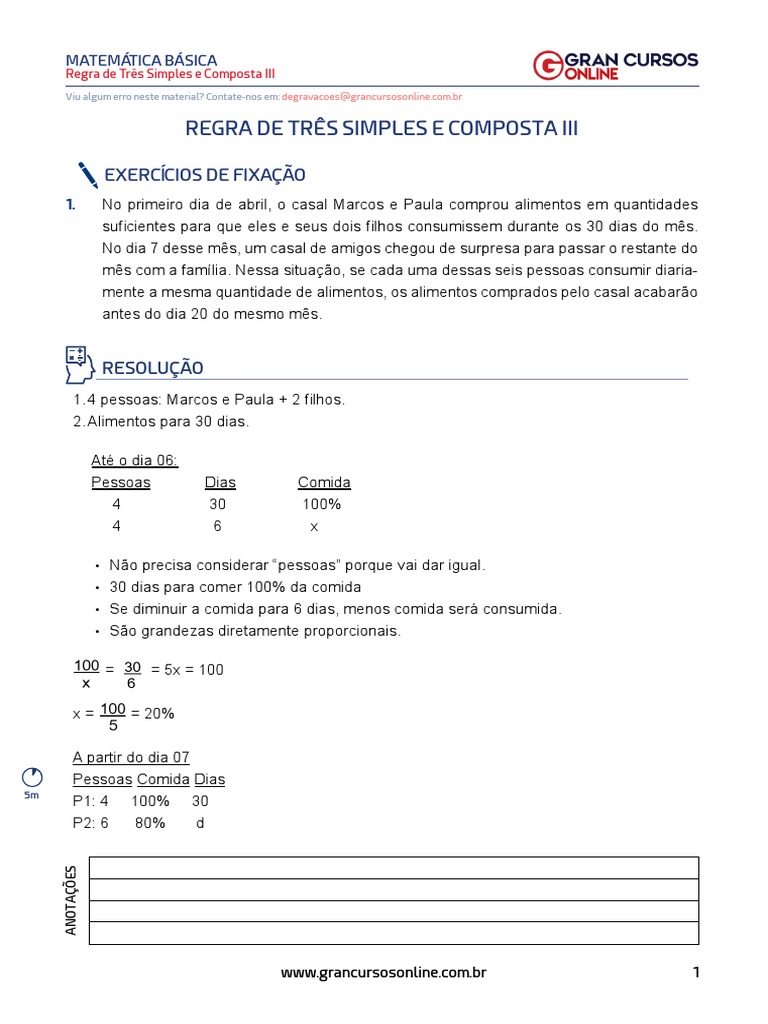 Regra de Três Simples e Composta III | PDF | Tempo | Matemática