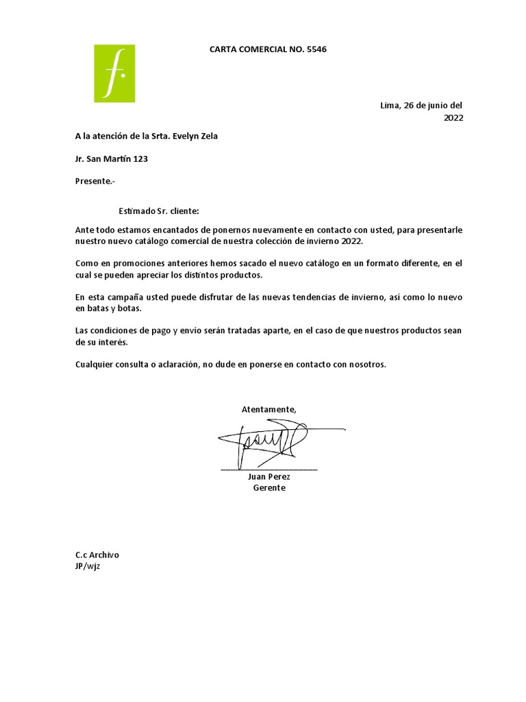Carta Comercial Catalogo de Productos | PDF