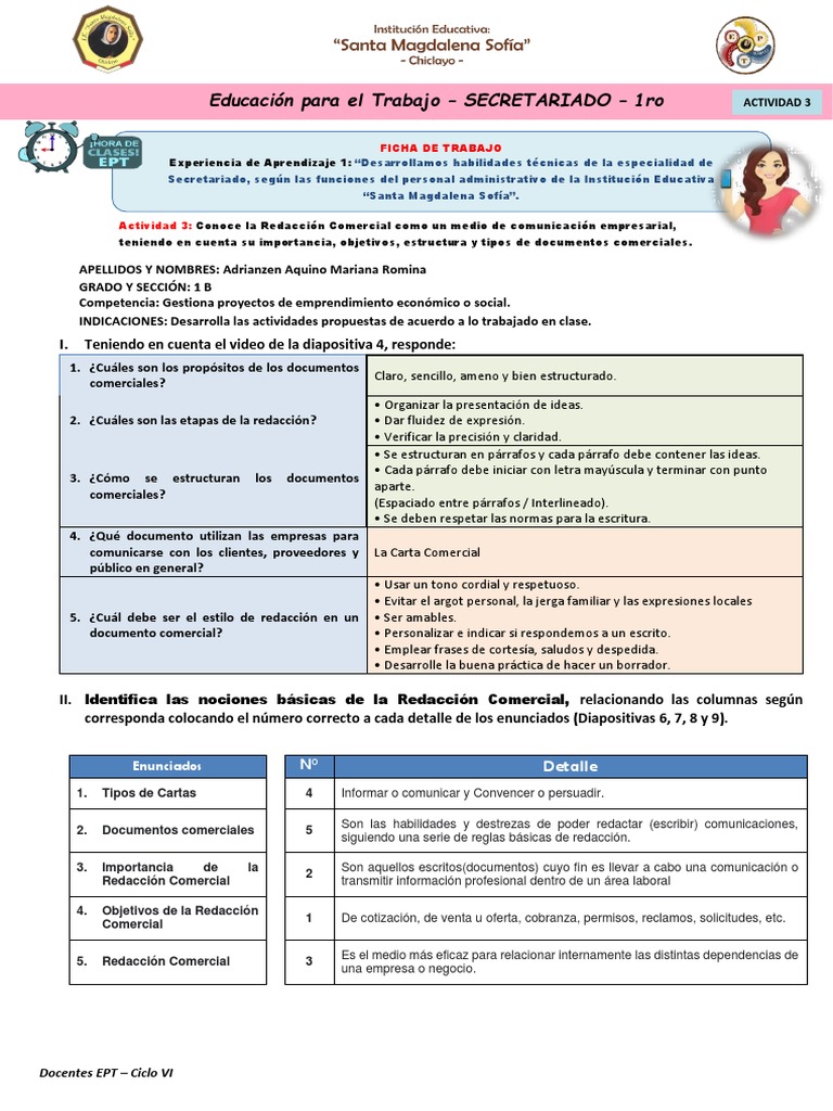 Ficha de Trabajo - 2022 - Ept-Redaccion Comercial 2 Bimestre | PDF | Iniciativa empresarial ...