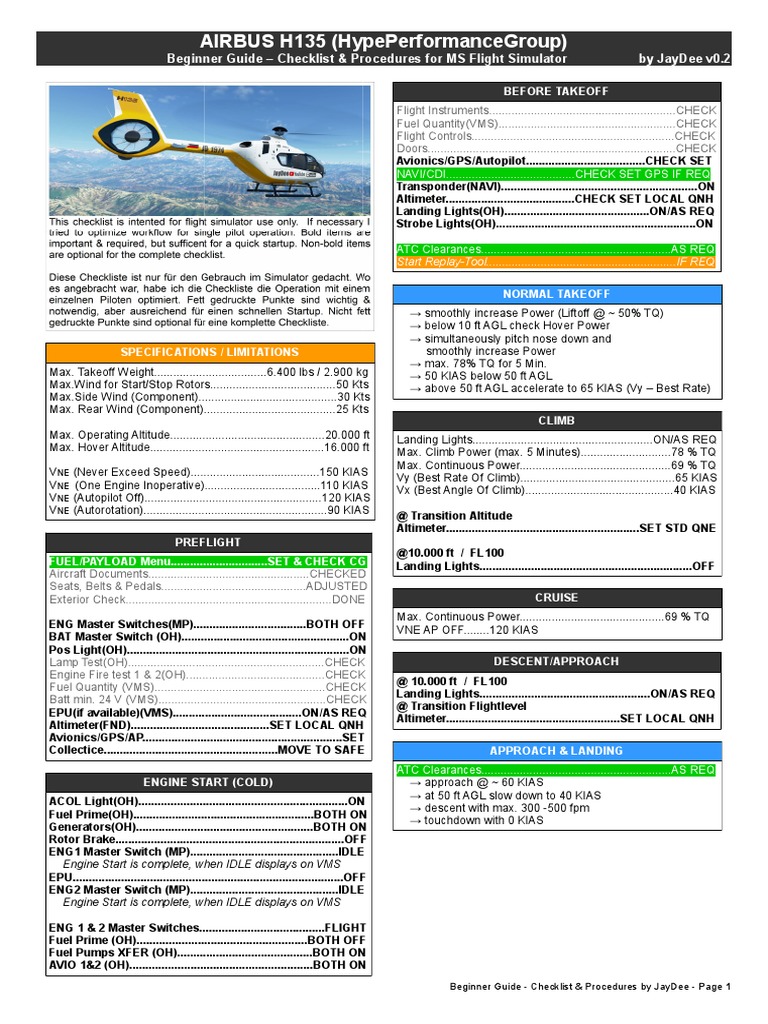 Airbus H135 (Hypeperformancegroup) | PDF | Takeoff | Aviation