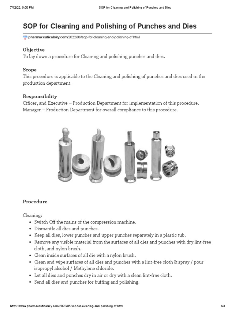 Punches and Dies Cleaning SOP | PDF | Materials | Industrial Processes