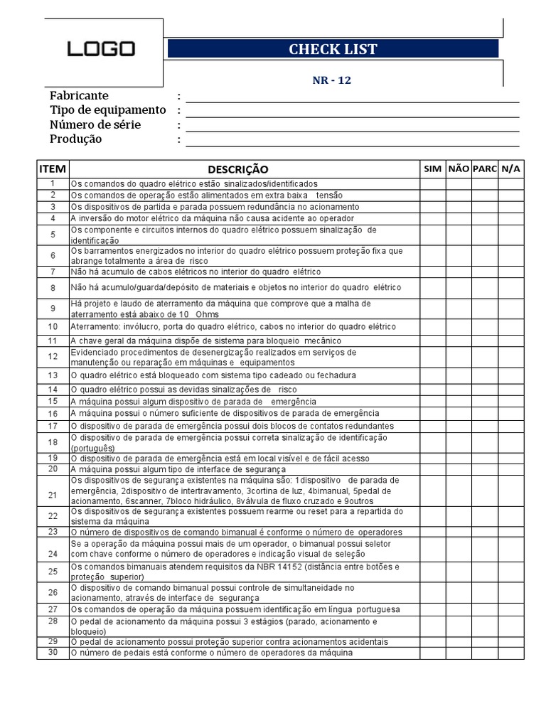 Check List NR 12.docx | PDF | Bonde | Engenharia Elétrica