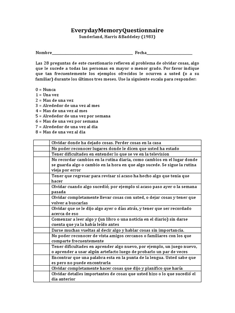Everyday Memory Questionnaire | PDF