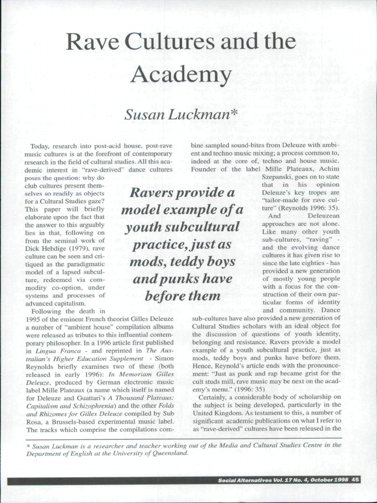 Rave Cultures and The Academy | PDF