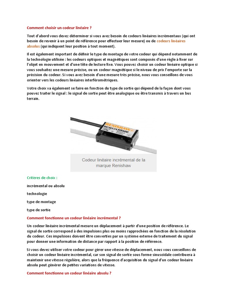 Comment Choisir Un Codeur Linéaire | PDF | Capteur | Électrotechnique